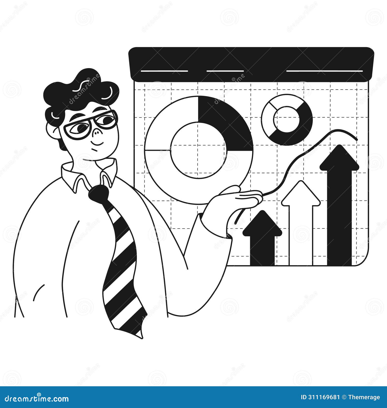Digital Business Illustration of Man with Stand Ratings and Data Stock ...