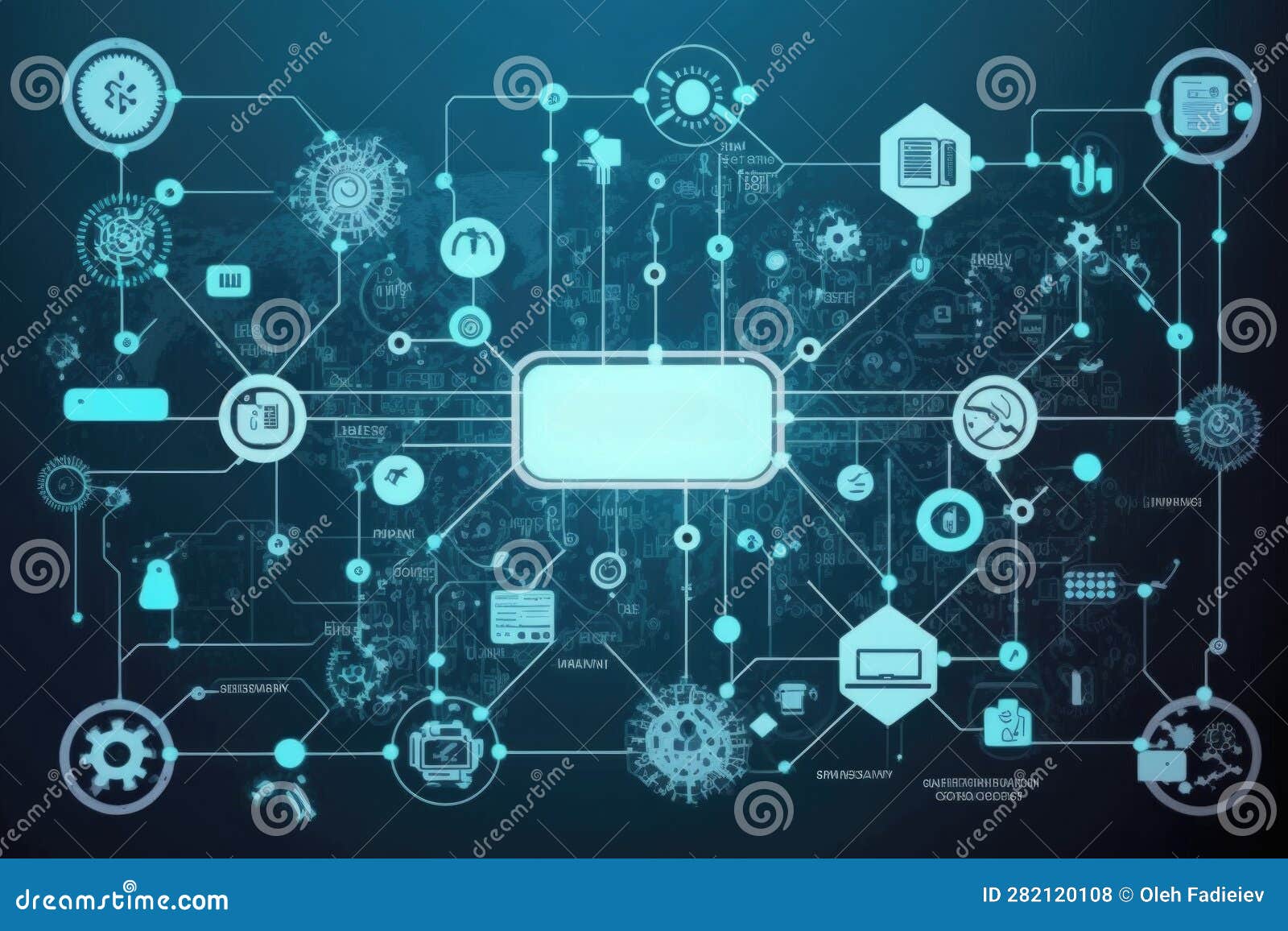 Digital Business Interface with Icons on Blue Background. Innovation ...