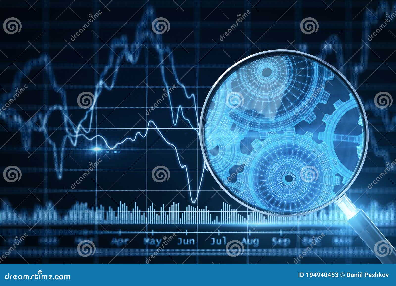 Digital Business Interface and Magnifying Glass with Gears Mechanism ...