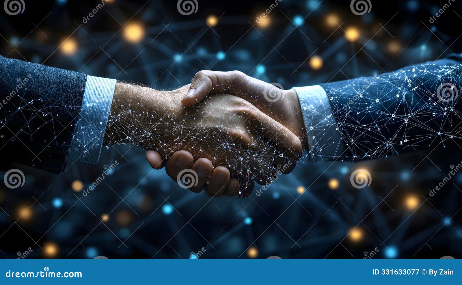 Digital Business Partnership Handshake with Network Connection, Concept ...