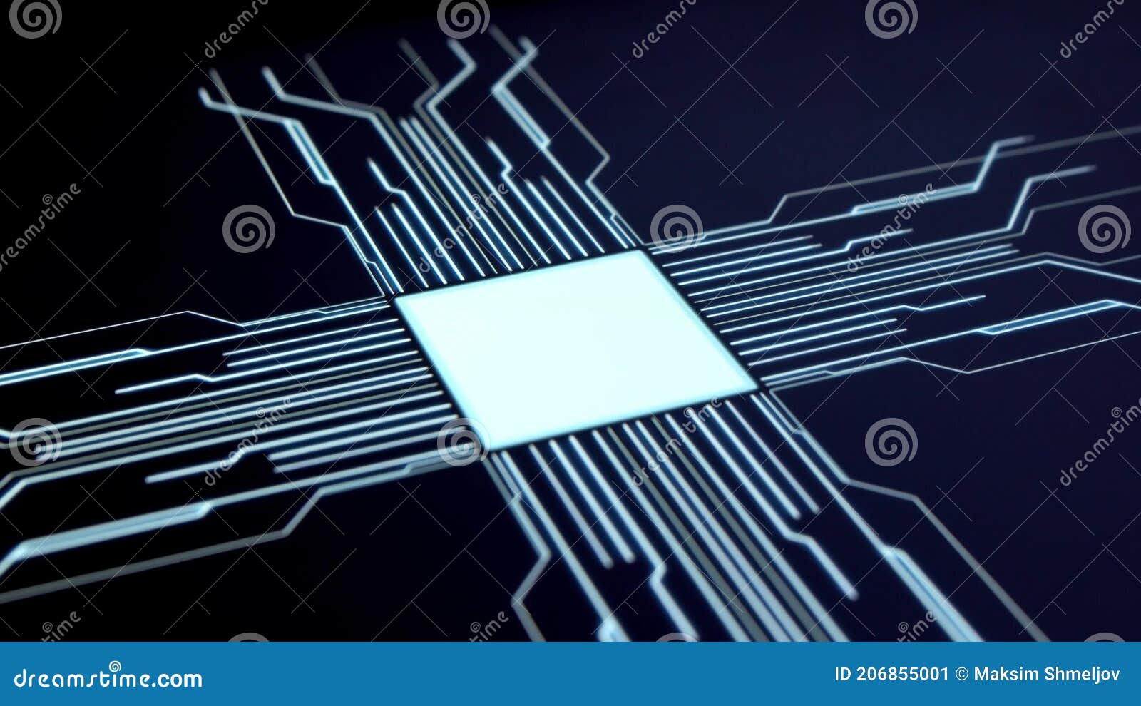 Digital Button on a Touchscreen. Futuristic Microprocessor is Starting ...