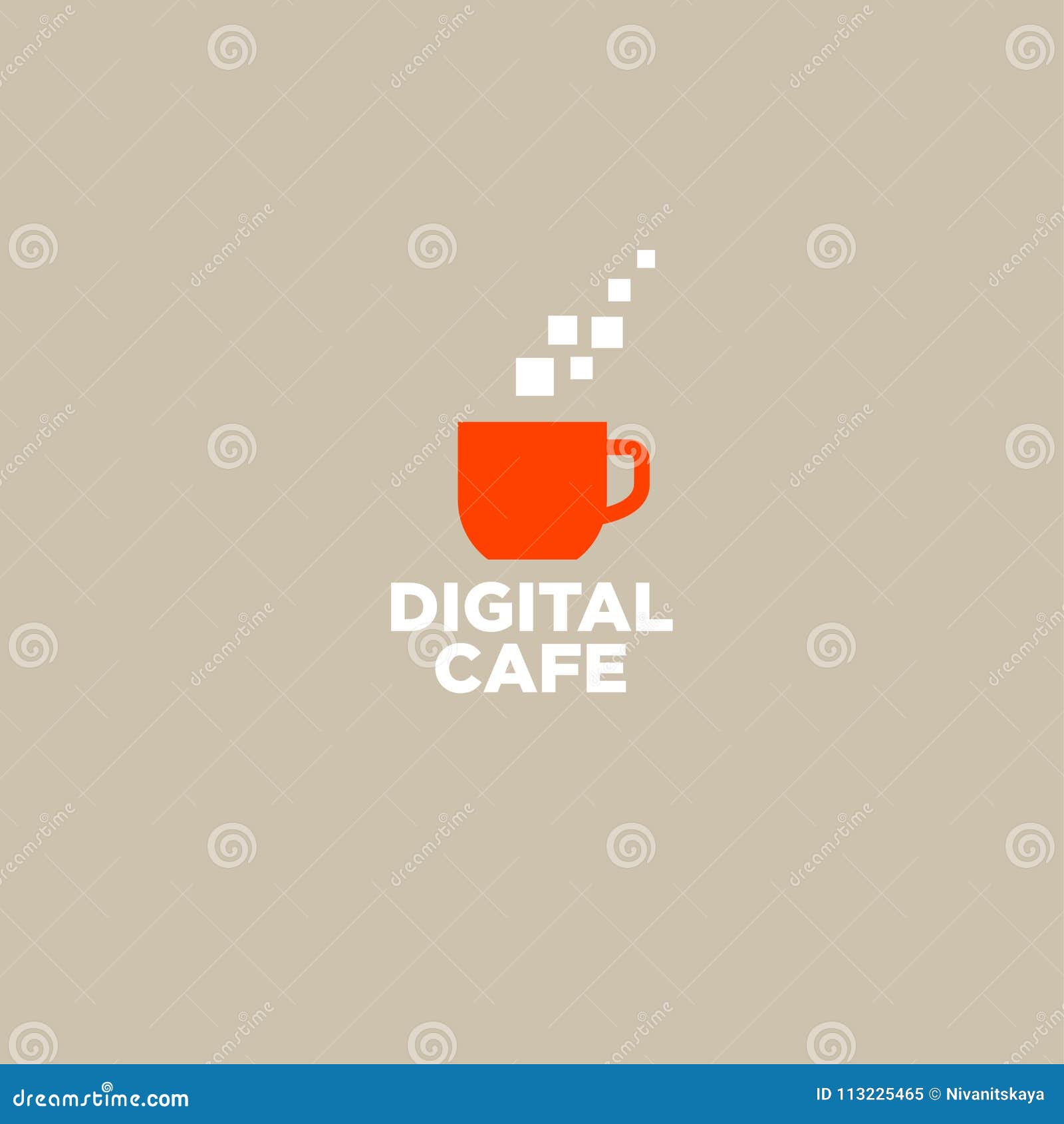Digital Cafe Logo. Pixel Cafe Logo. Coffee Break Symbol. an Orange Cup ...