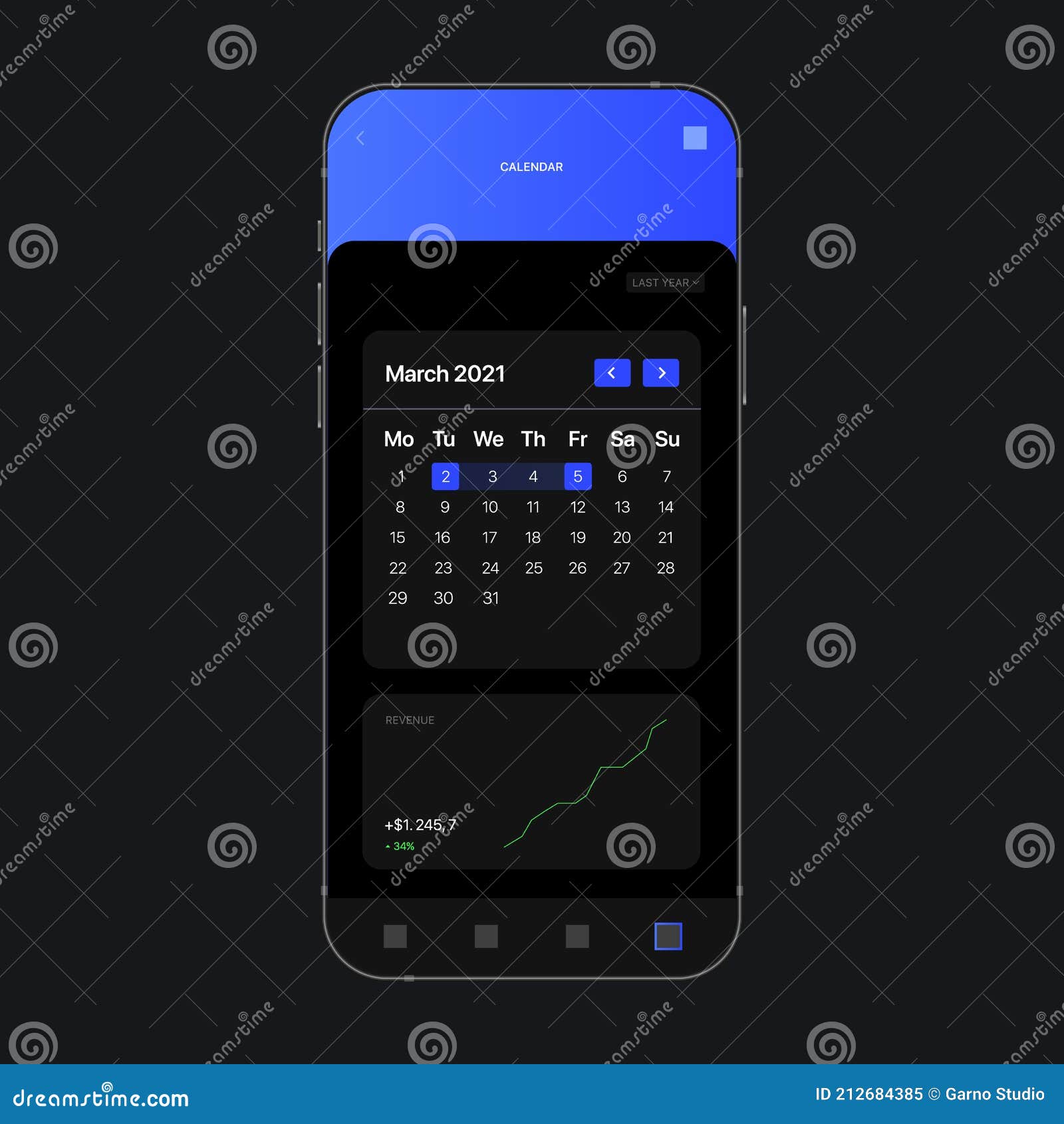 Digital Calendar UI Screen Concept. Analytics App Stock Vector ...