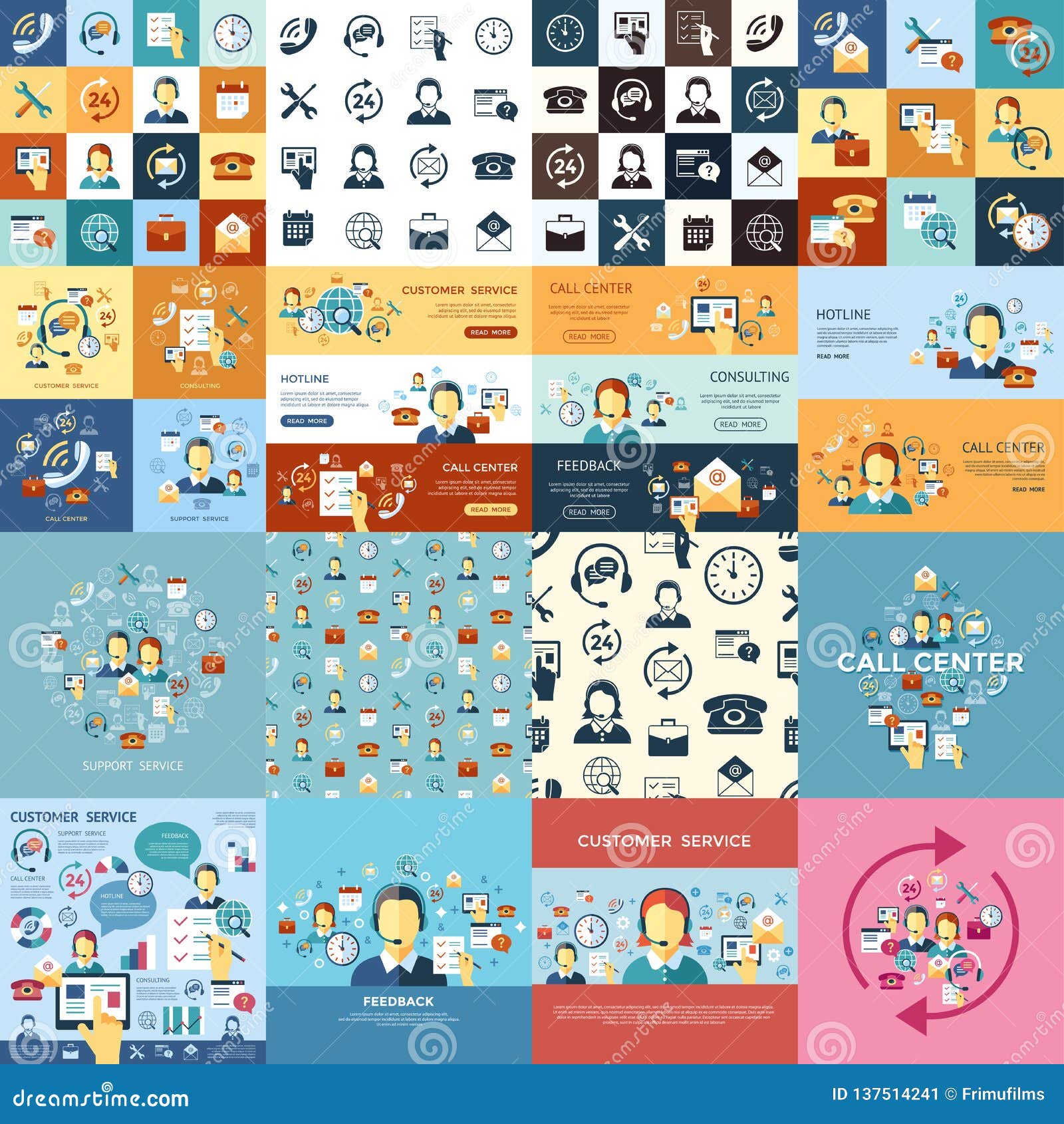 Digital Call Center and Customer Support Objects Stock Illustration ...