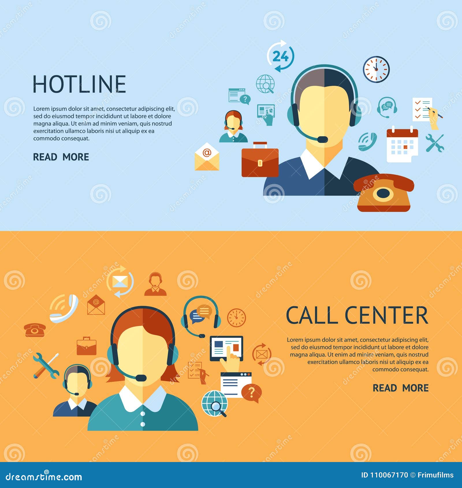 Digital Call Center and Customer Support Objects Stock Illustration ...