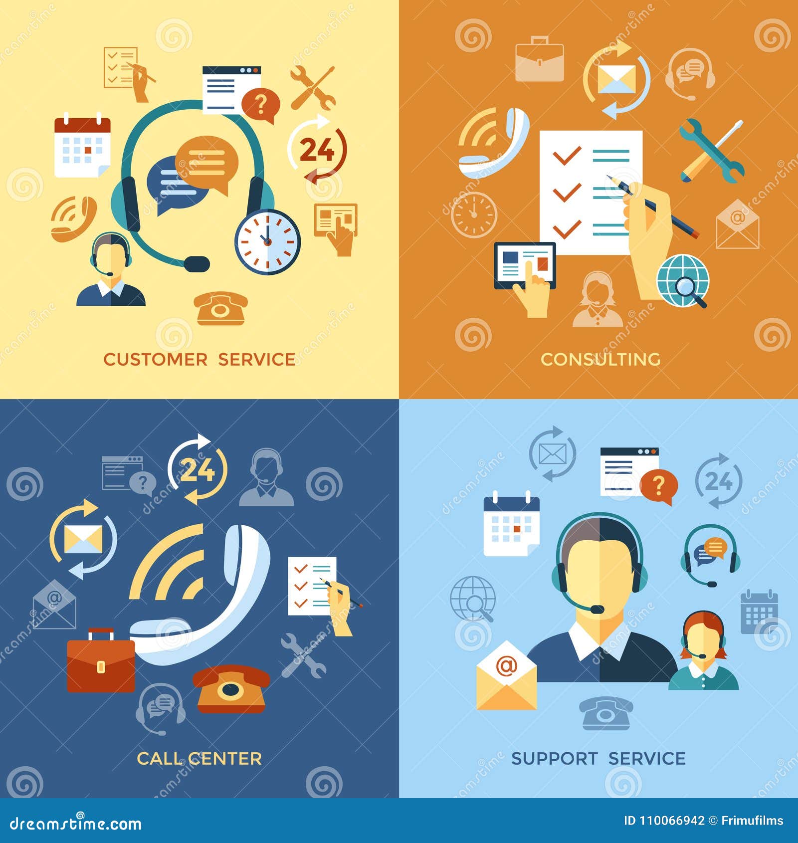 Digital Call Center and Customer Support Objects Stock Illustration ...