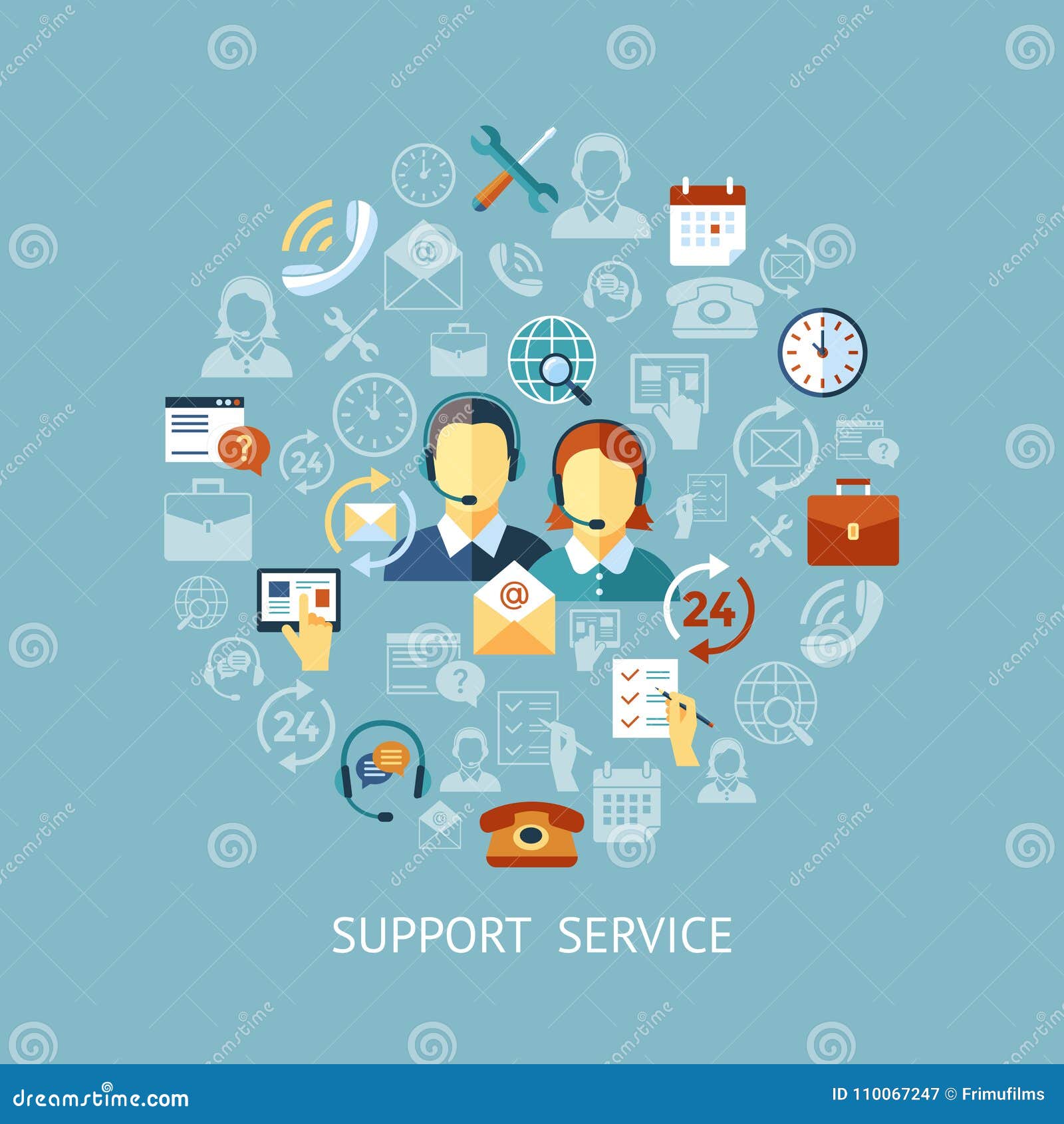 Digital Call Center and Customer Support Objects Stock Illustration ...