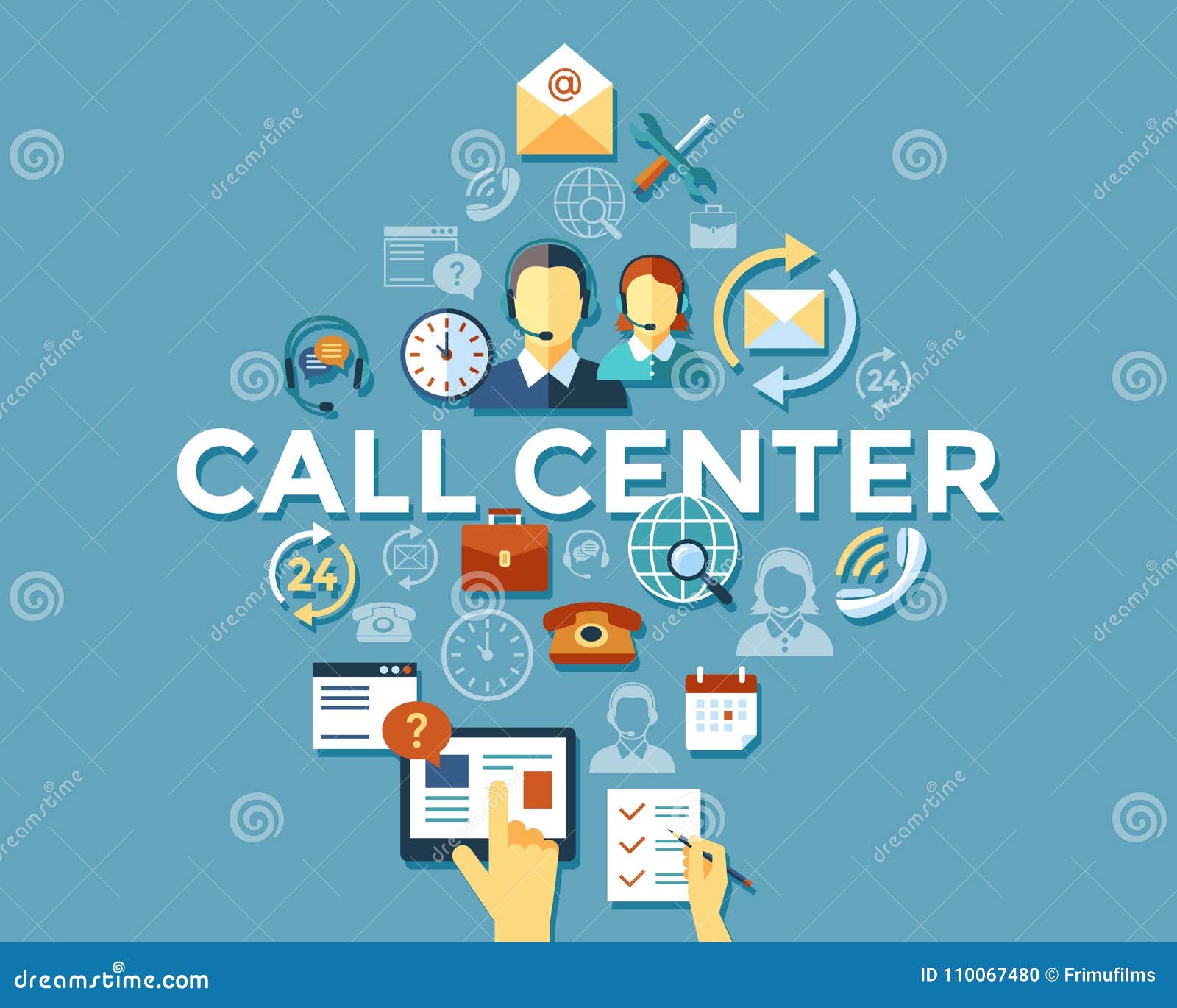 Digital Call Center and Customer Support Objects Stock Illustration ...