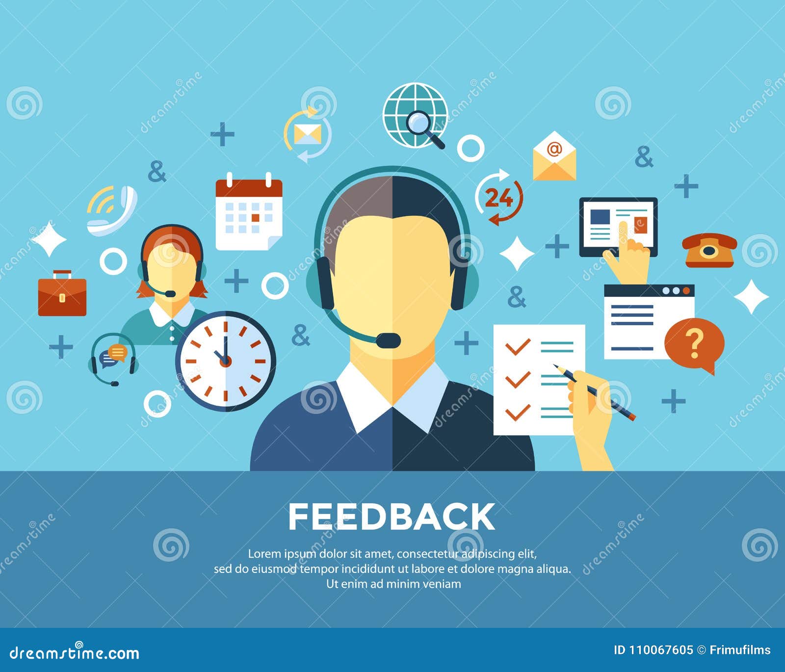Digital Call Center and Customer Support Objects Stock Illustration ...