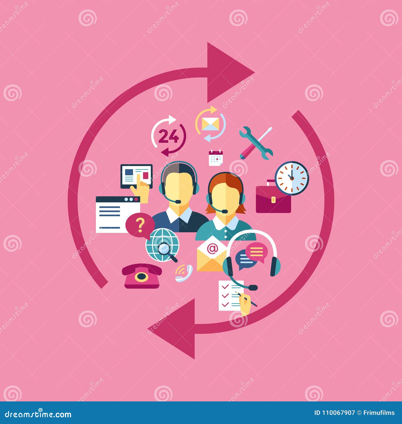 Digital Call Center and Customer Support Objects Stock Illustration ...