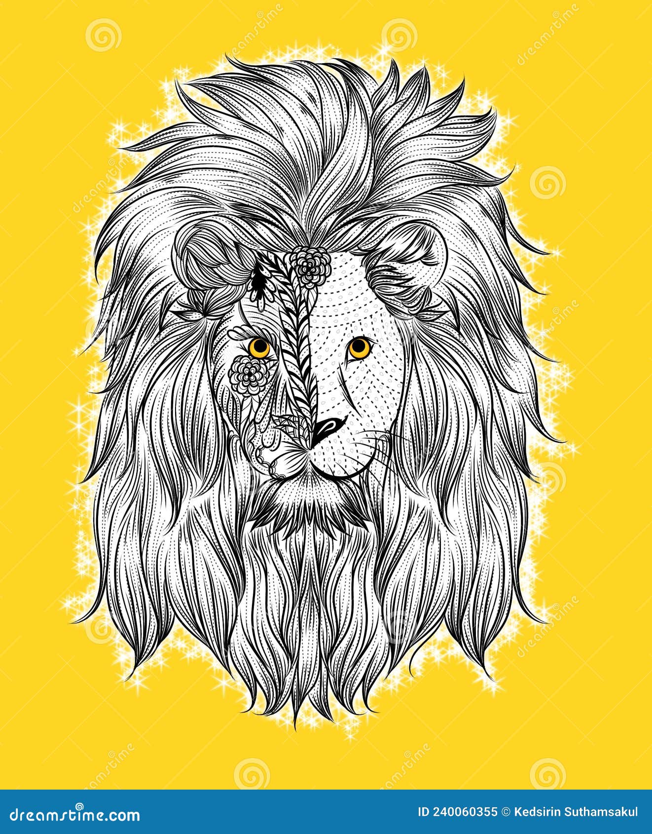 Digital of Calligraphy Lion Head in Black Line Stock Image - Image of ...