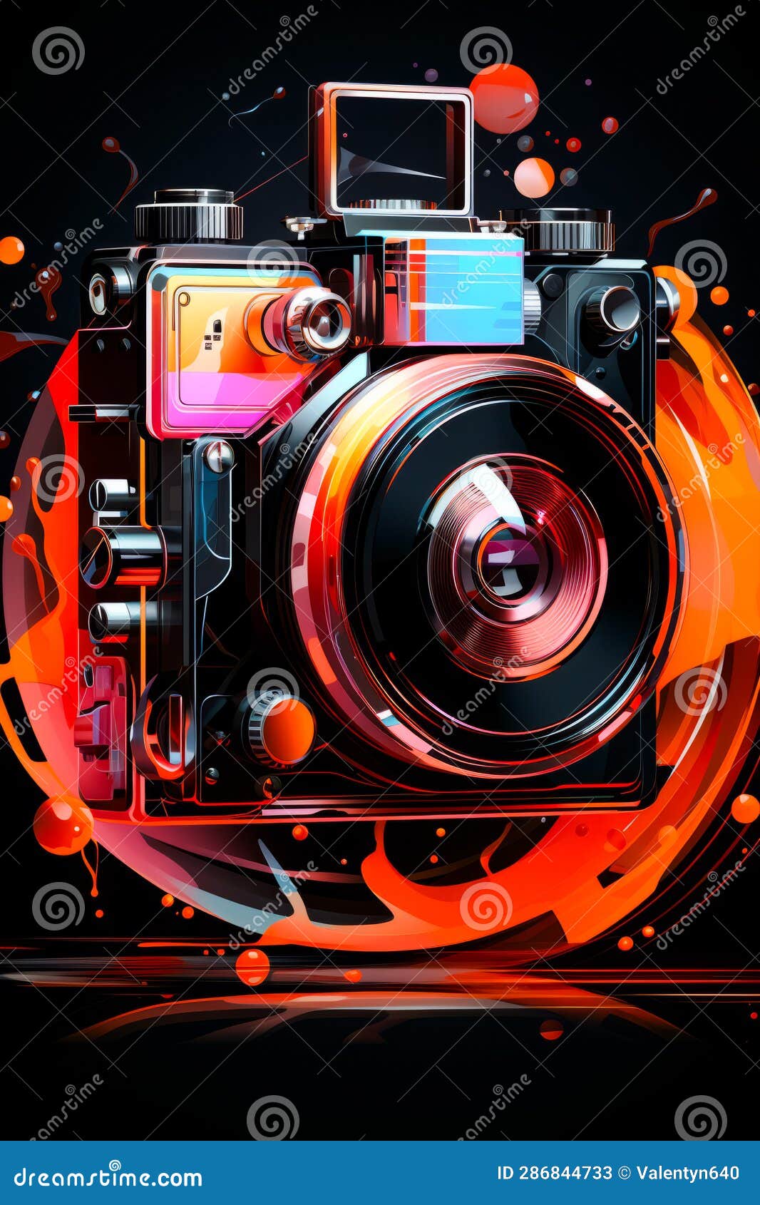 Digital Camera on Black Background with Splash of Paint. Generative AI ...