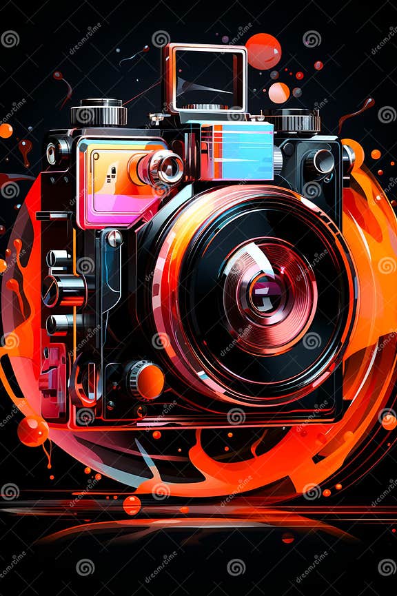 Digital Camera on Black Background with Splash of Paint. Generative AI ...