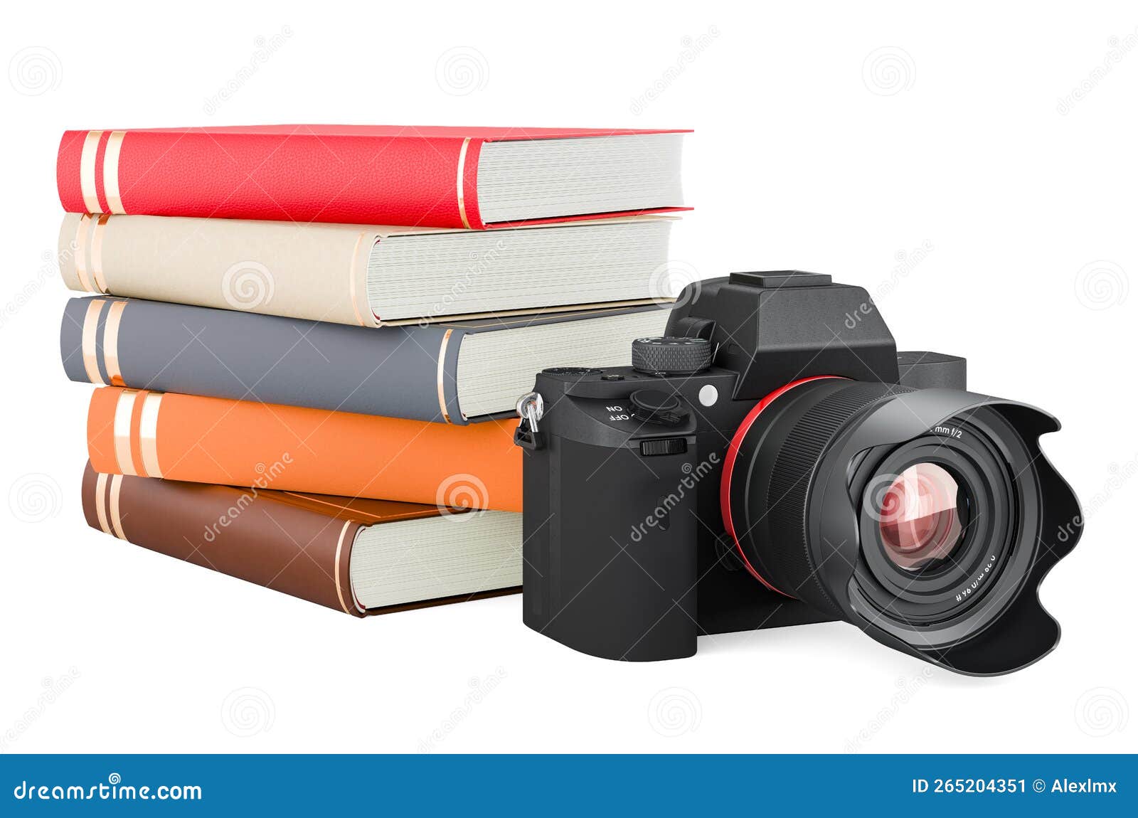 Digital Camera with Books, 3D Rendering Stock Illustration ...