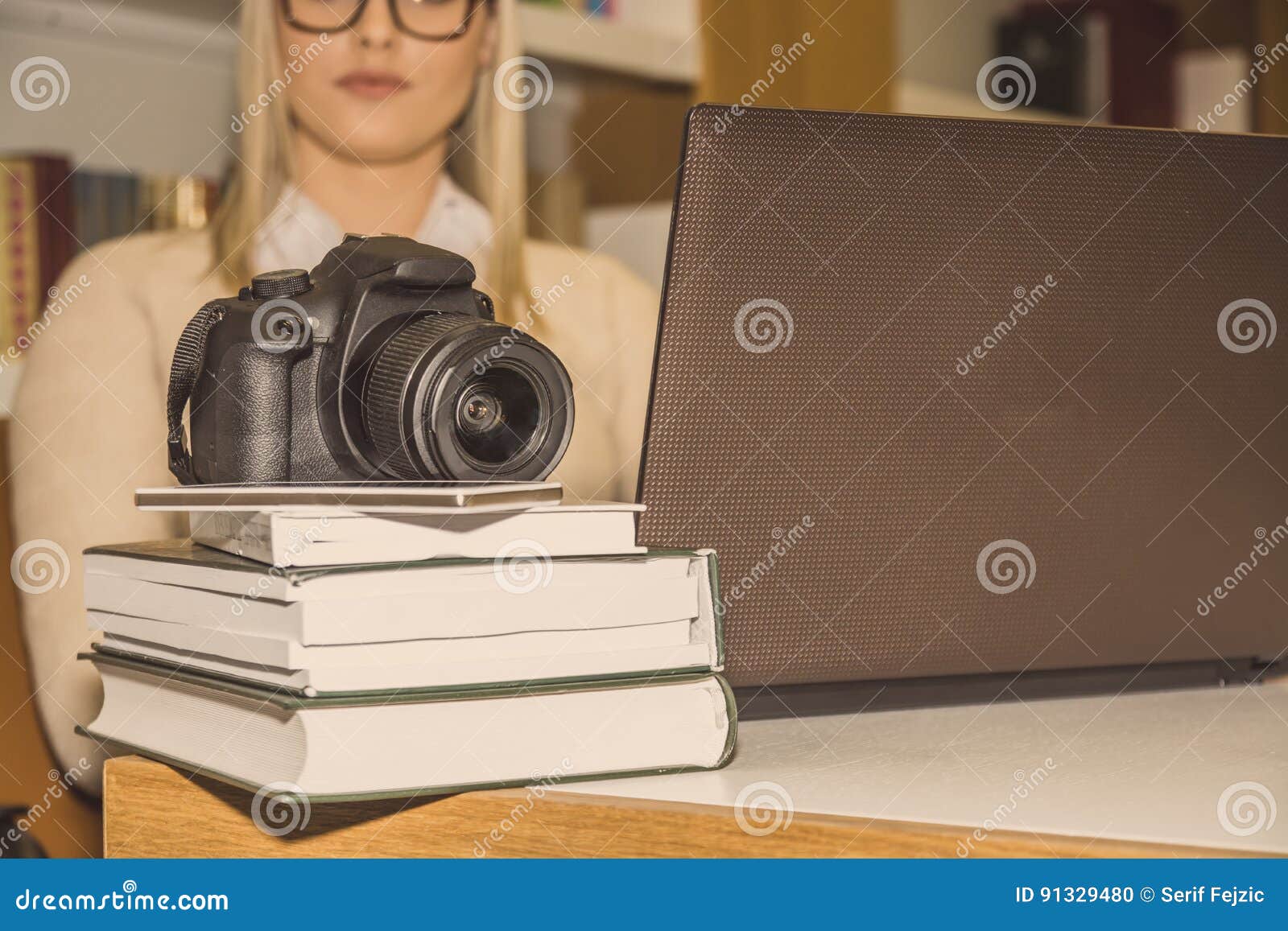 Digital Camera, Books, Laptop Stock Photo - Image of concentration ...