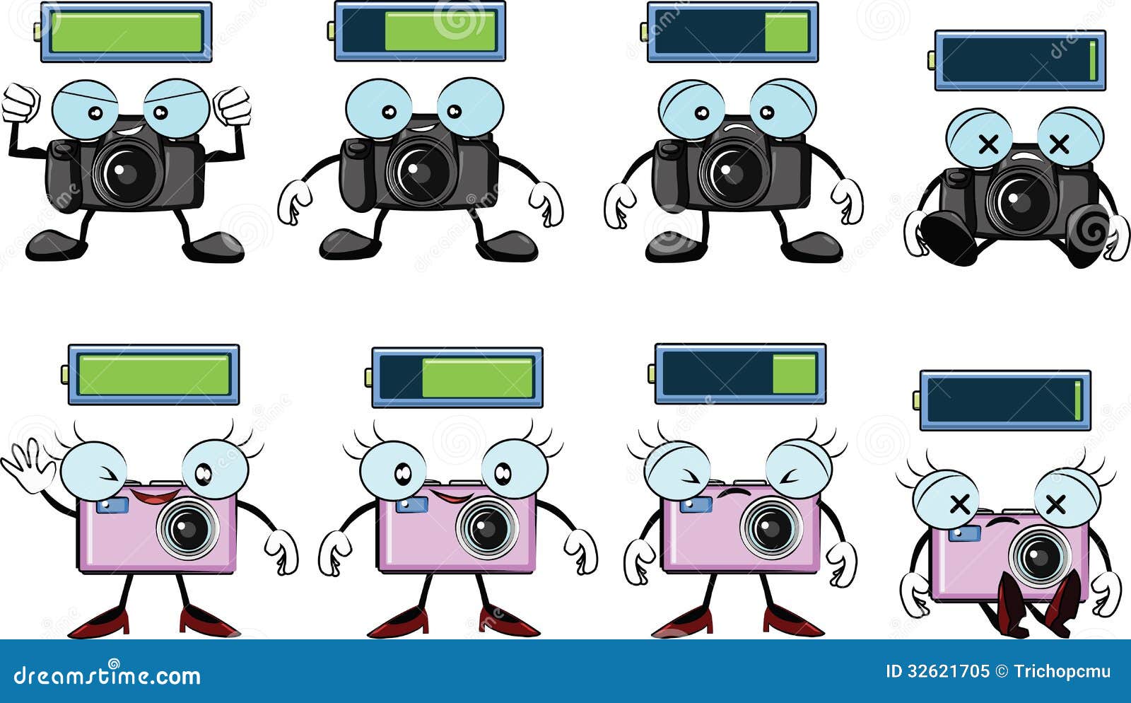Digital Camera Catoon with Battery Level Stock Vector - Illustration of ...