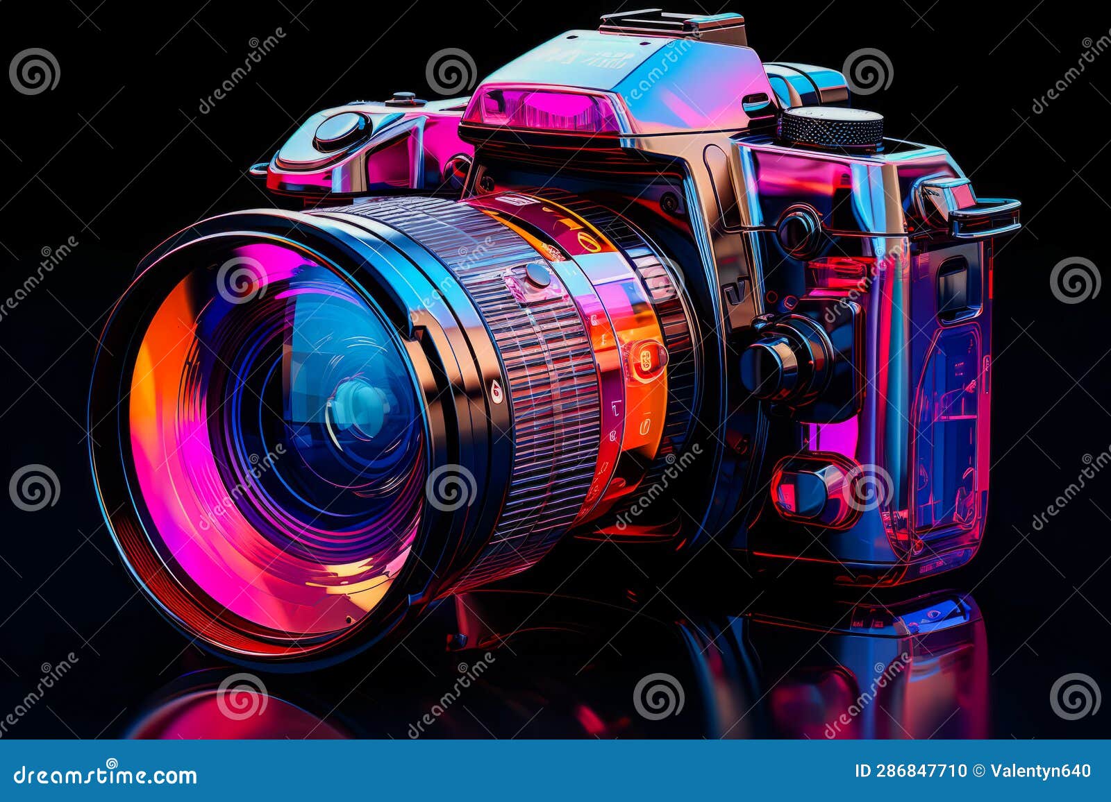 Digital Camera with Colorful Lens on Reflective Surface. Generative AI ...