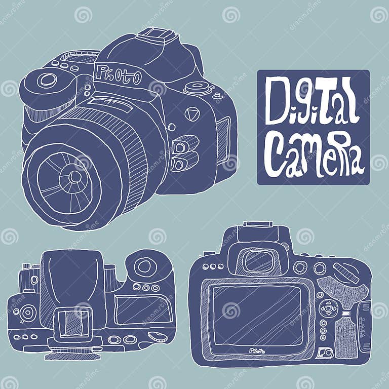 Digital camera drawing stock illustration. Illustration of shutter ...