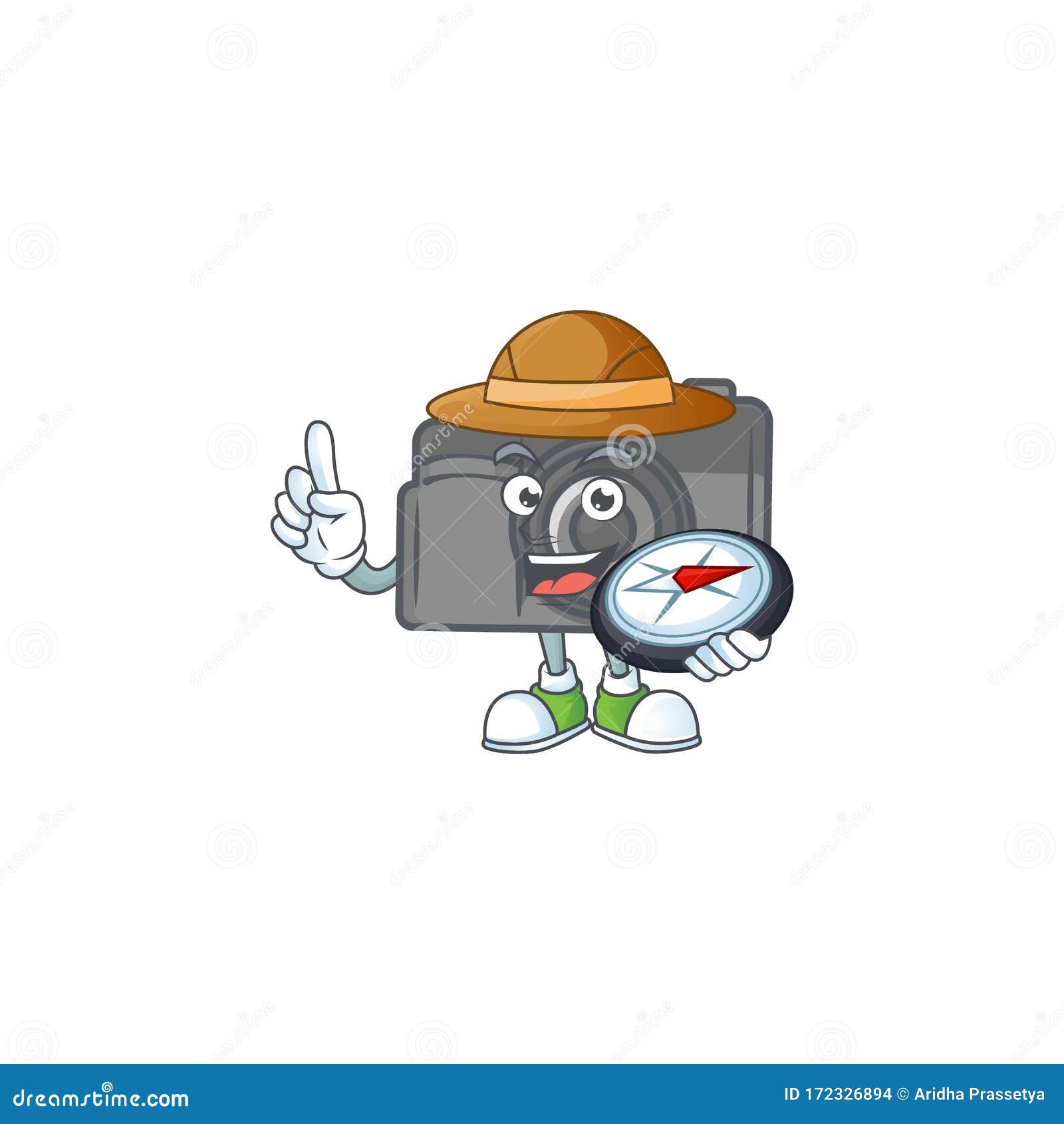 A Digital Camera Explorer Cartoon Design Having a Compass Stock Vector ...