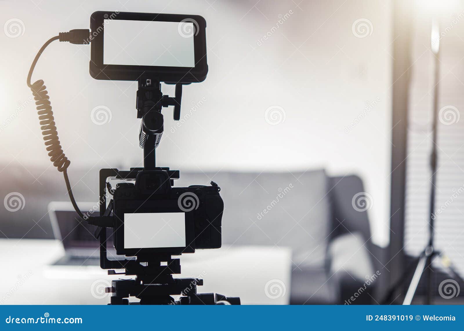 Digital Camera with External Display Recorder in a Studio Stock Image ...