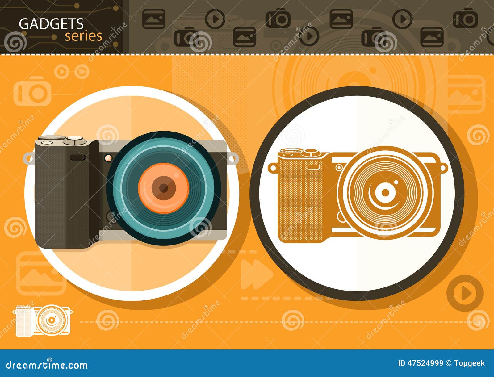 Digital Camera in Frame on Orange Background Stock Vector ...
