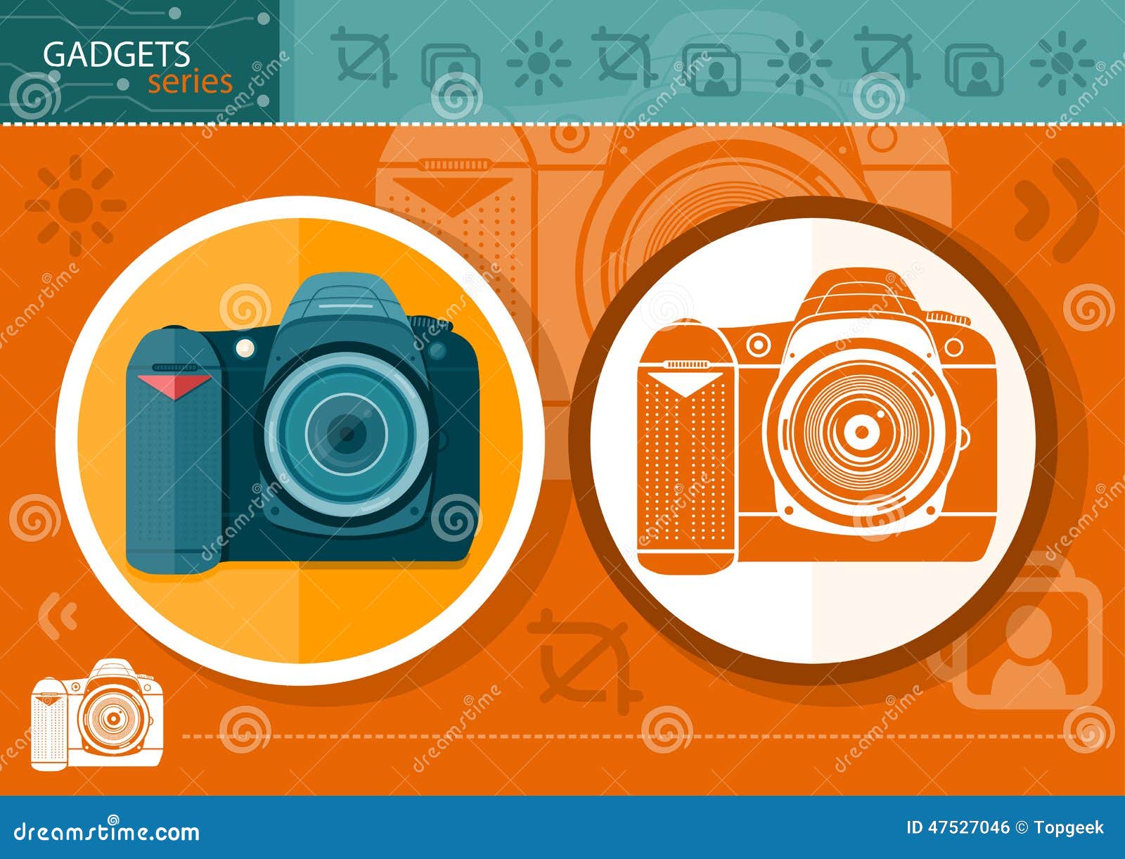 Digital Camera in Frame on Orange Background Stock Vector ...