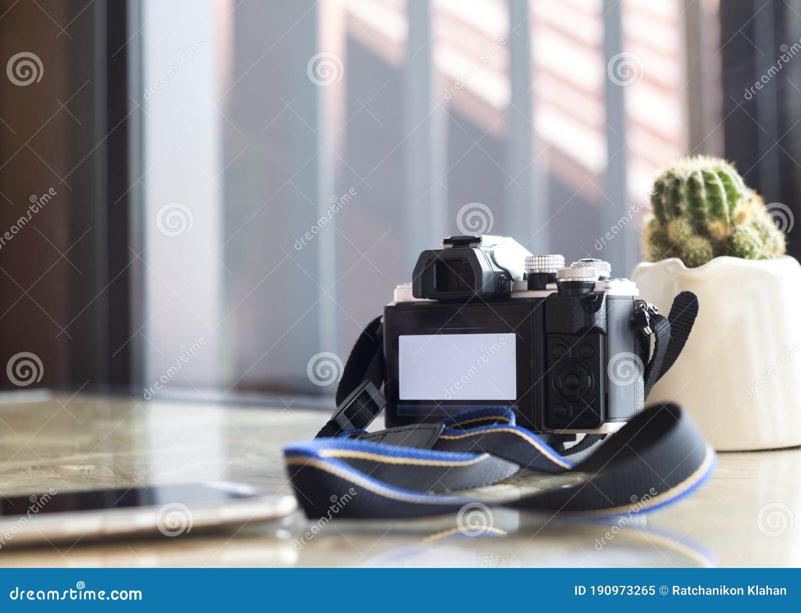Digital Camera on Glass Table in Coffee Shop Stock Image - Image of ...