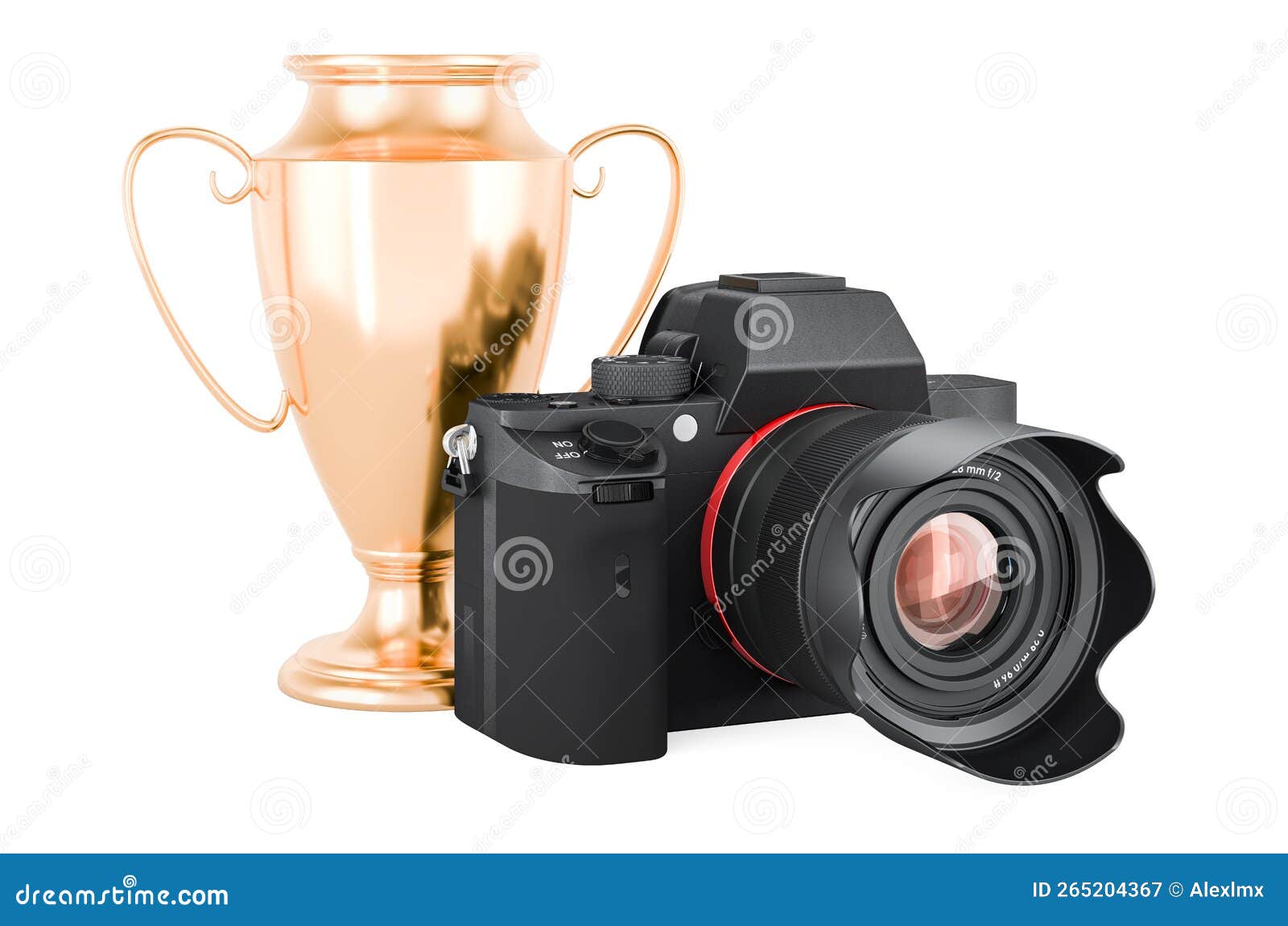 Digital Camera with Gold Trophy Cup Award, 3D Rendering Stock ...