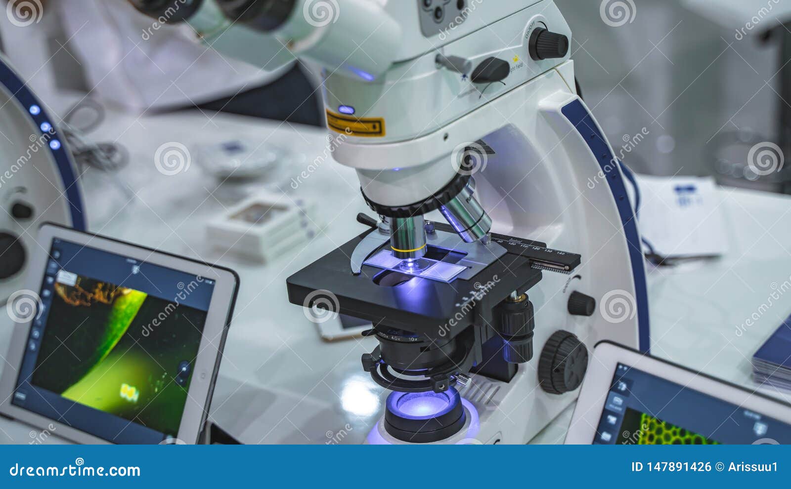 Digital Camera Microscope in Experiment Science Laboratory Stock Photo ...
