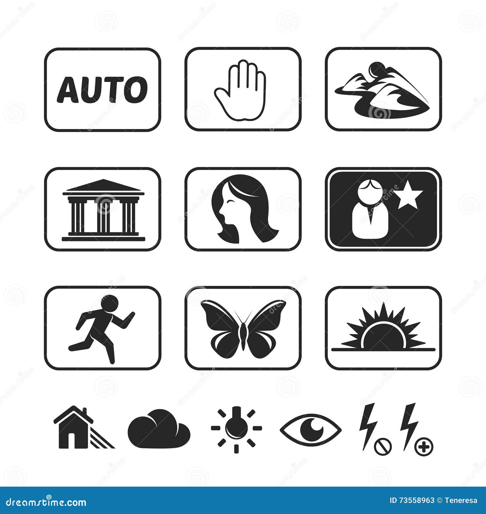 Digital Camera Modes Icons Set Stock Vector - Illustration of common ...