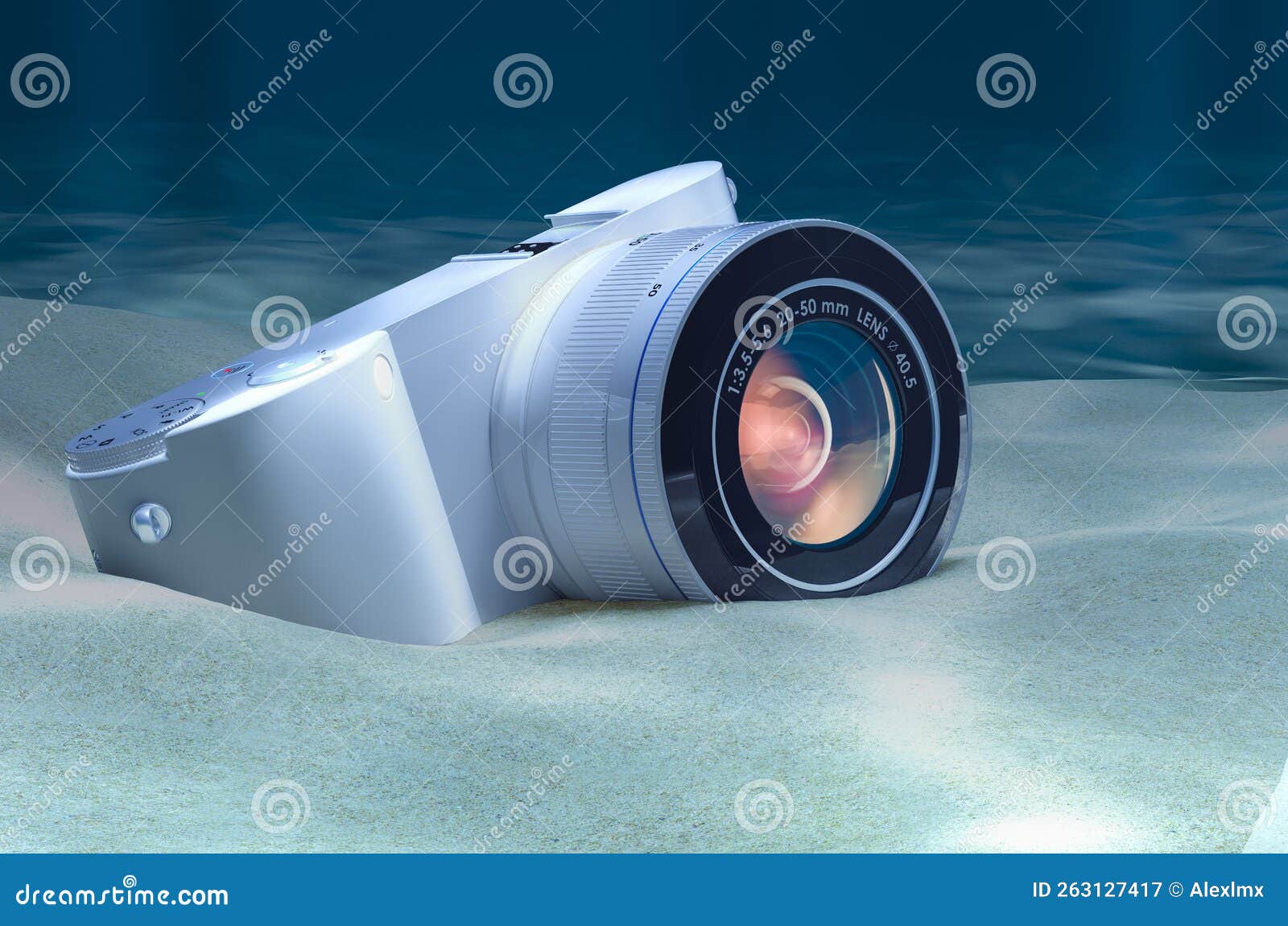 Digital Camera on Ocean Bottom Underwater, 3D Rendering Stock ...