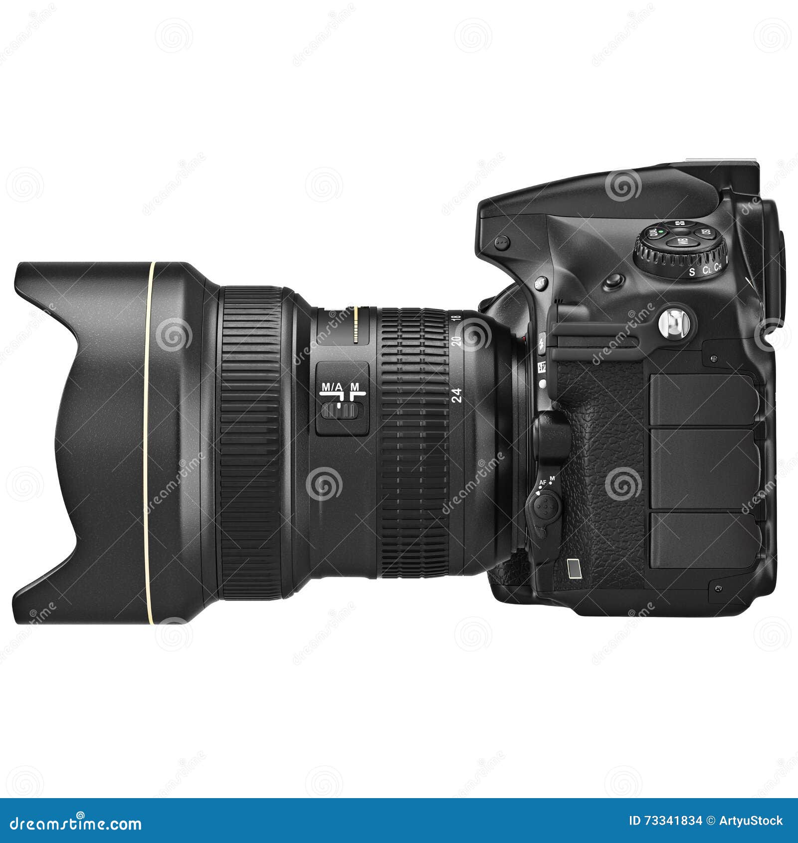 Digital camera, side view stock illustration. Illustration of ...