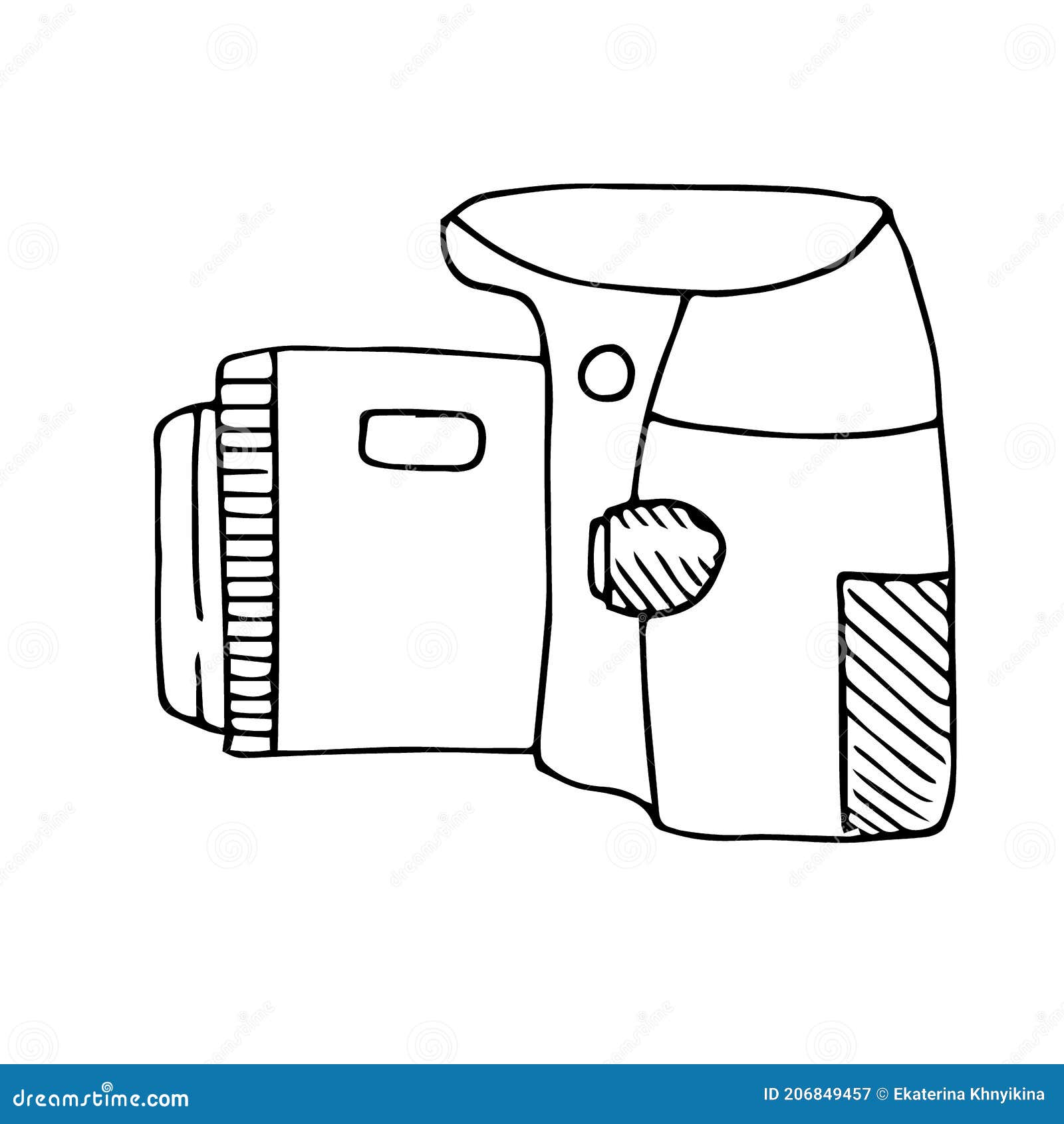 Digital Camera, Side View, Vector Illustration, Hand Drawing Sketch ...