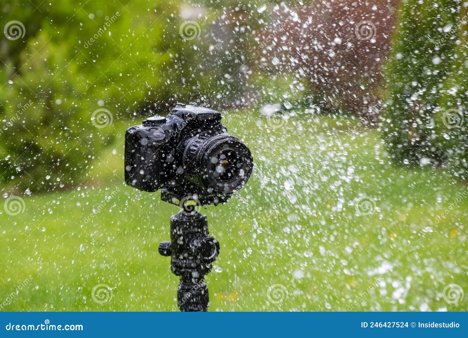 A Digital Camera on a Tripod in the Rain Stock Photo - Image of ...
