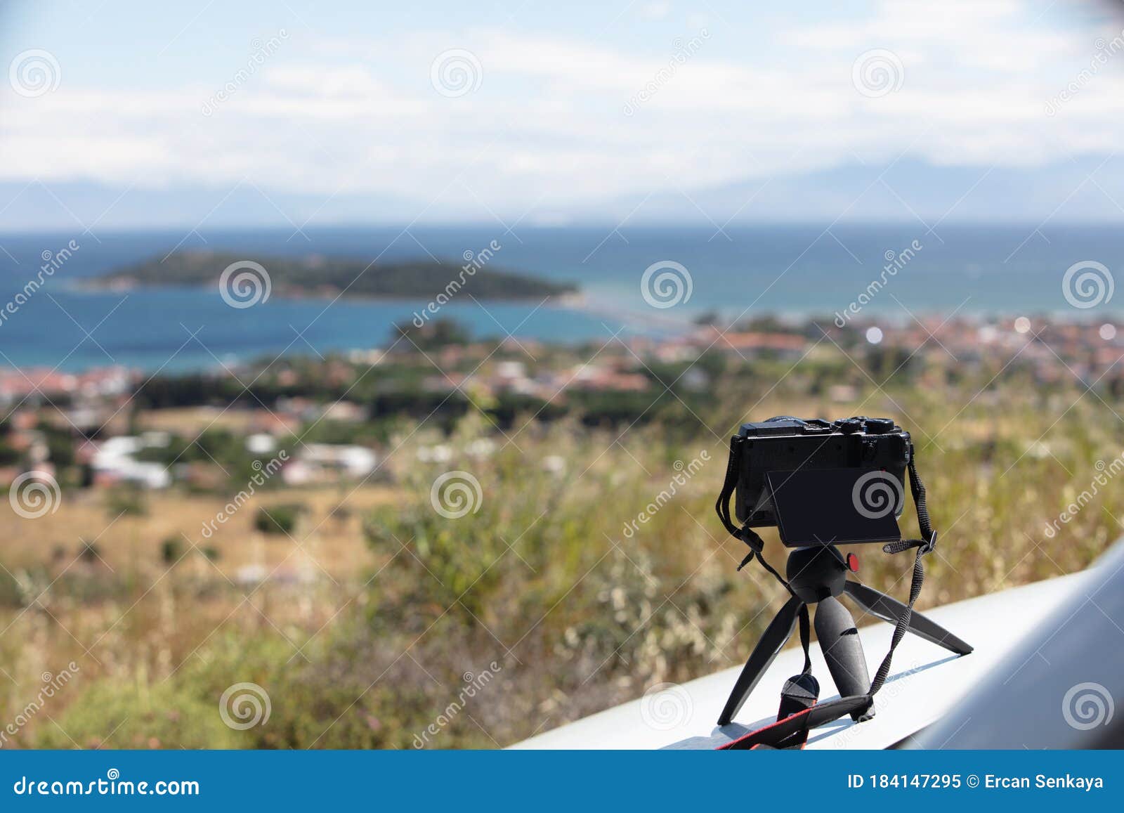 Digital Camera on Camera Tripod Taking a Photo of Panoramic Landscape ...