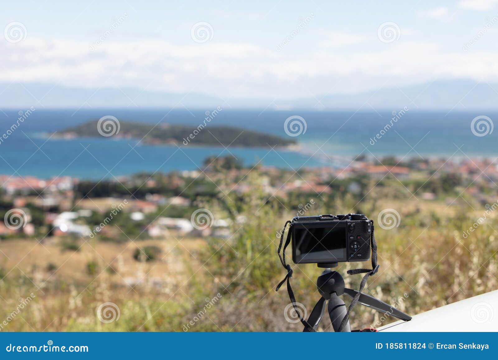 Digital Camera on Camera Tripod Taking a Photo of Panoramic Landscape ...