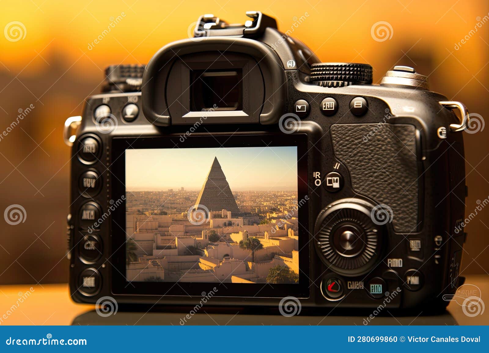Digital Camera the View of Egypt Pyramid at Sunset with Background on ...
