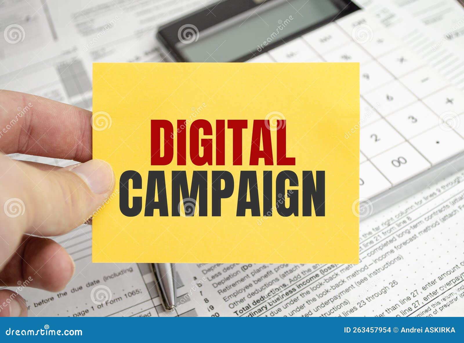 Digital Campaign. Text on Yellow Sticker with Calculator Stock Photo ...