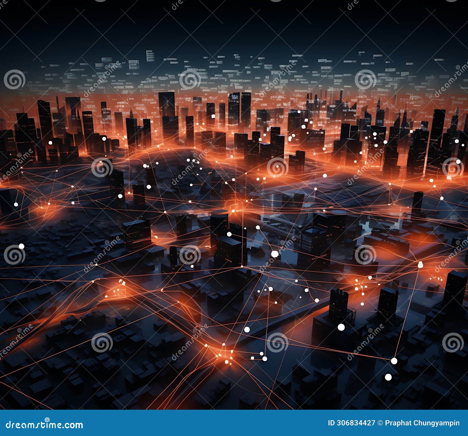A Digital Canvas Showing a Smart City Alive with Interactive Nodes ...