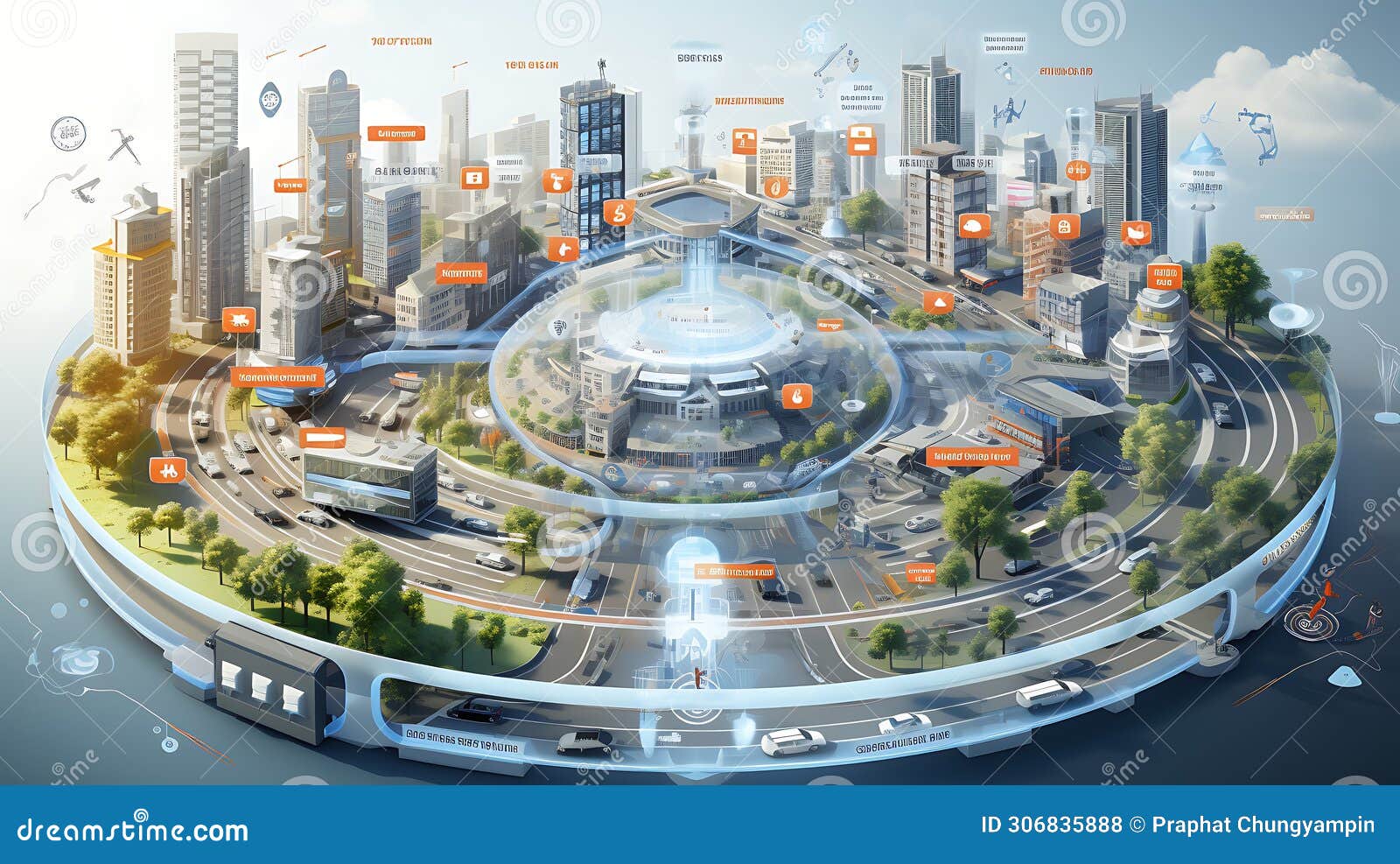 A Digital Canvas Showing a Smart City Alive with Interactive Nodes ...