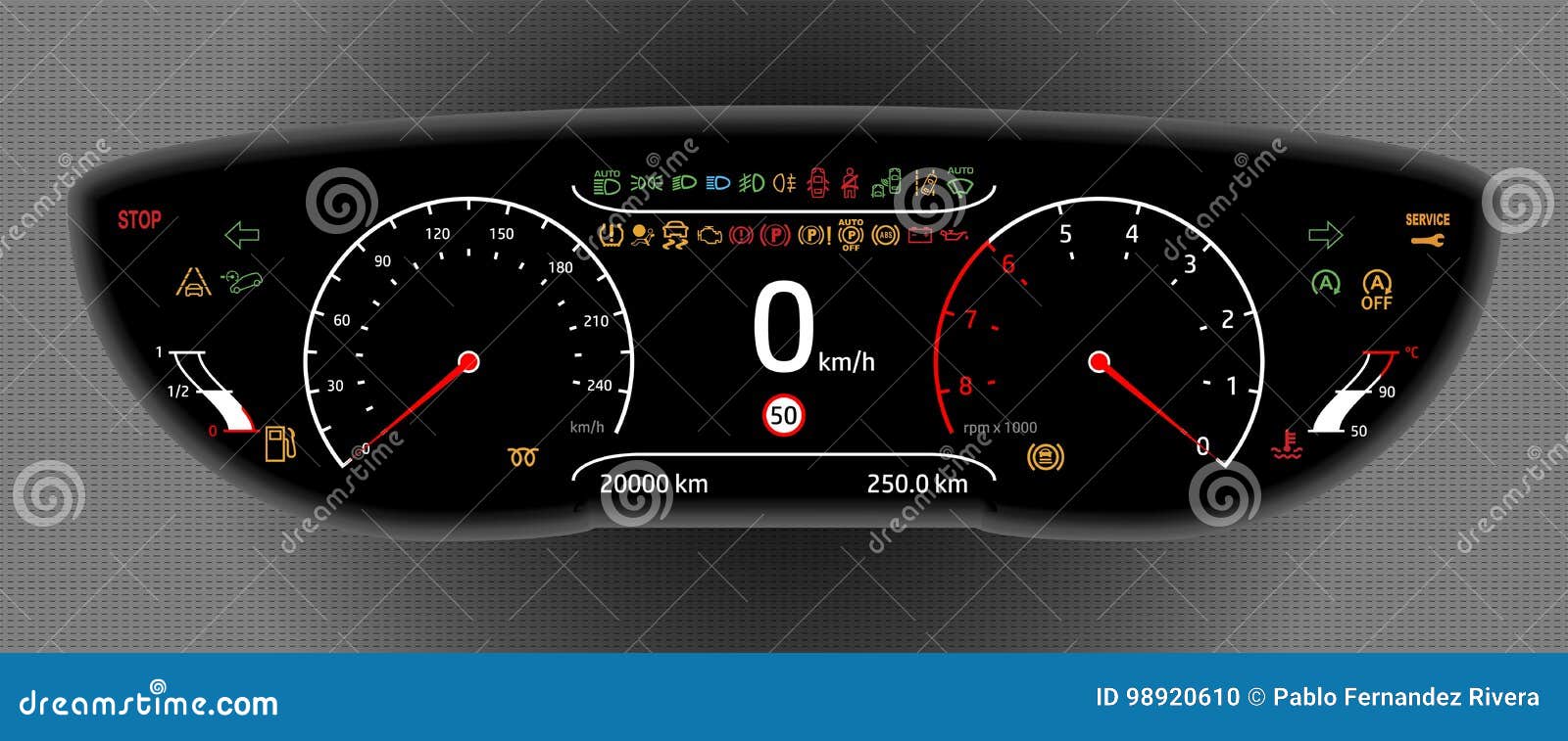 Digital Car Dashboard stock vector. Illustration of vector - 98920610