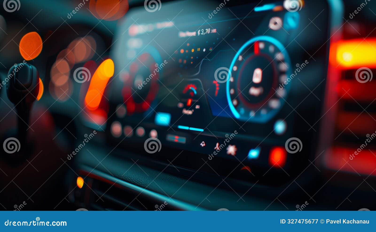 A Digital Car Dashboard with a Speedometer and Other Gauges Lit Up at ...