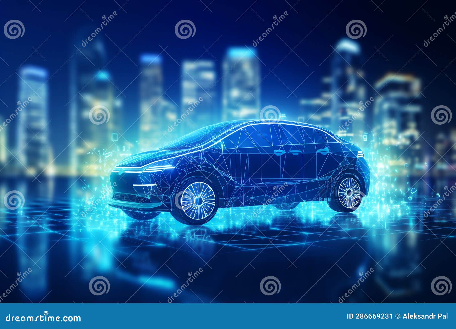 Digital Car in a Futuristic Style. Illustration with Light Effect and ...