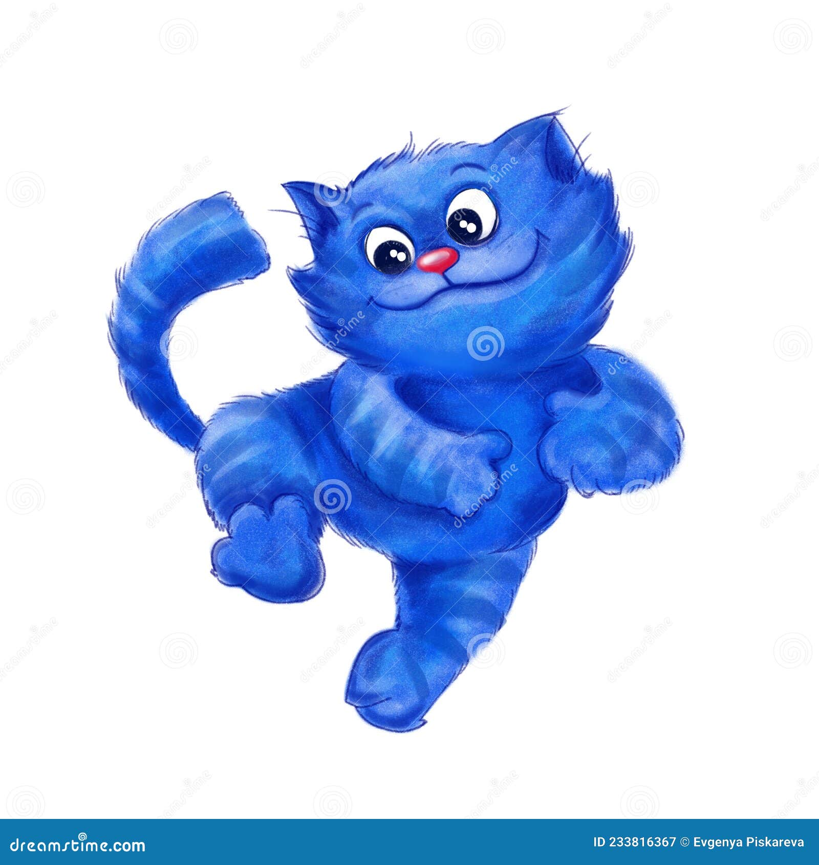 Digital Cartoon Handdrawing Blue Happy Jumping Cat Royalty-Free Stock ...
