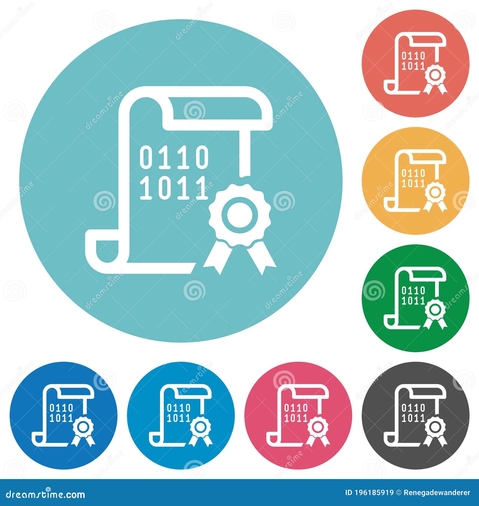 Digital Certificate Flat Round Icons Stock Vector - Illustration of ...