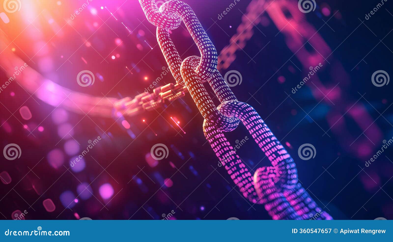 Digital Chain with Binary Code Glowing Links Vibrant Colors Abstract ...