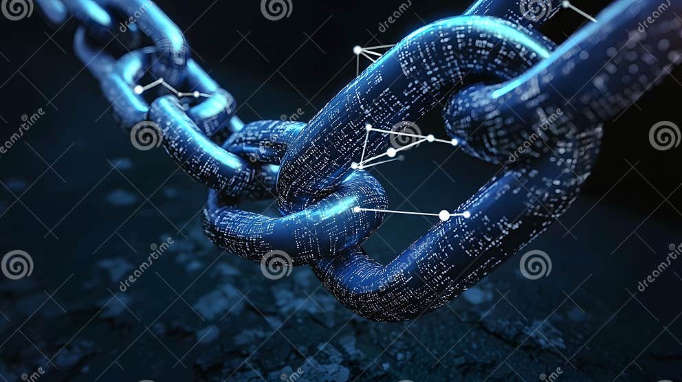 Digital Chain Link with Glowing Data Connections Stock Illustration ...