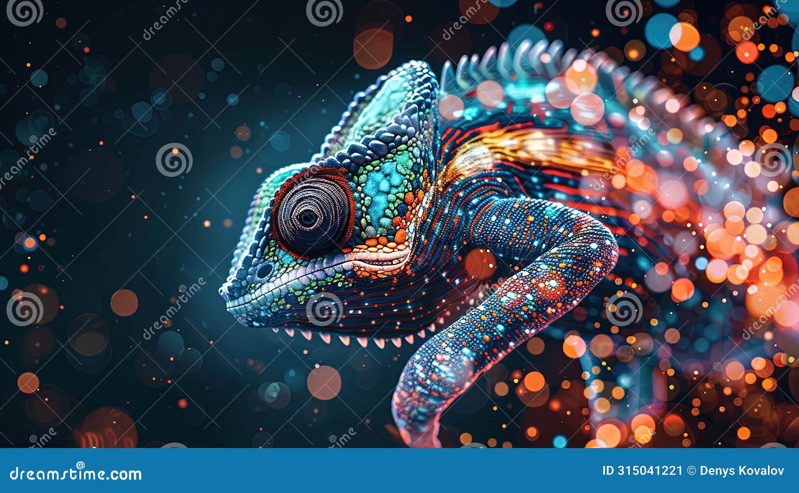 Digital Chameleon in Neon Colors. Big Data Visualization. Information ...