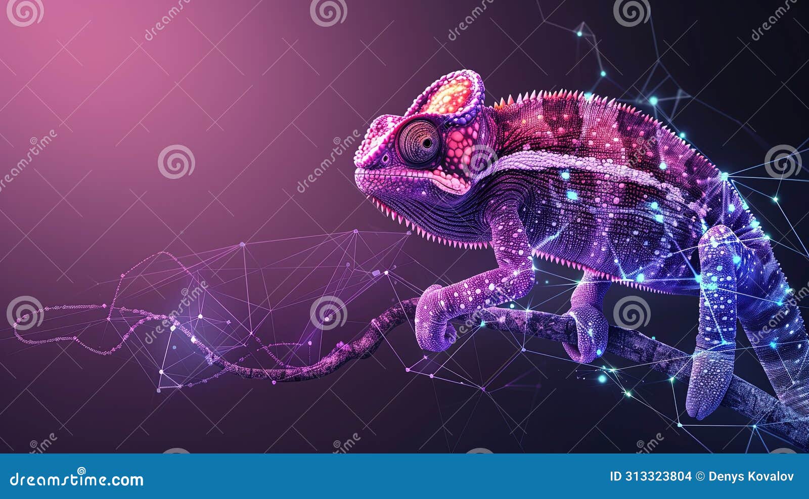 Digital Chameleon in Neon Colors. Big Data Visualization. Information ...
