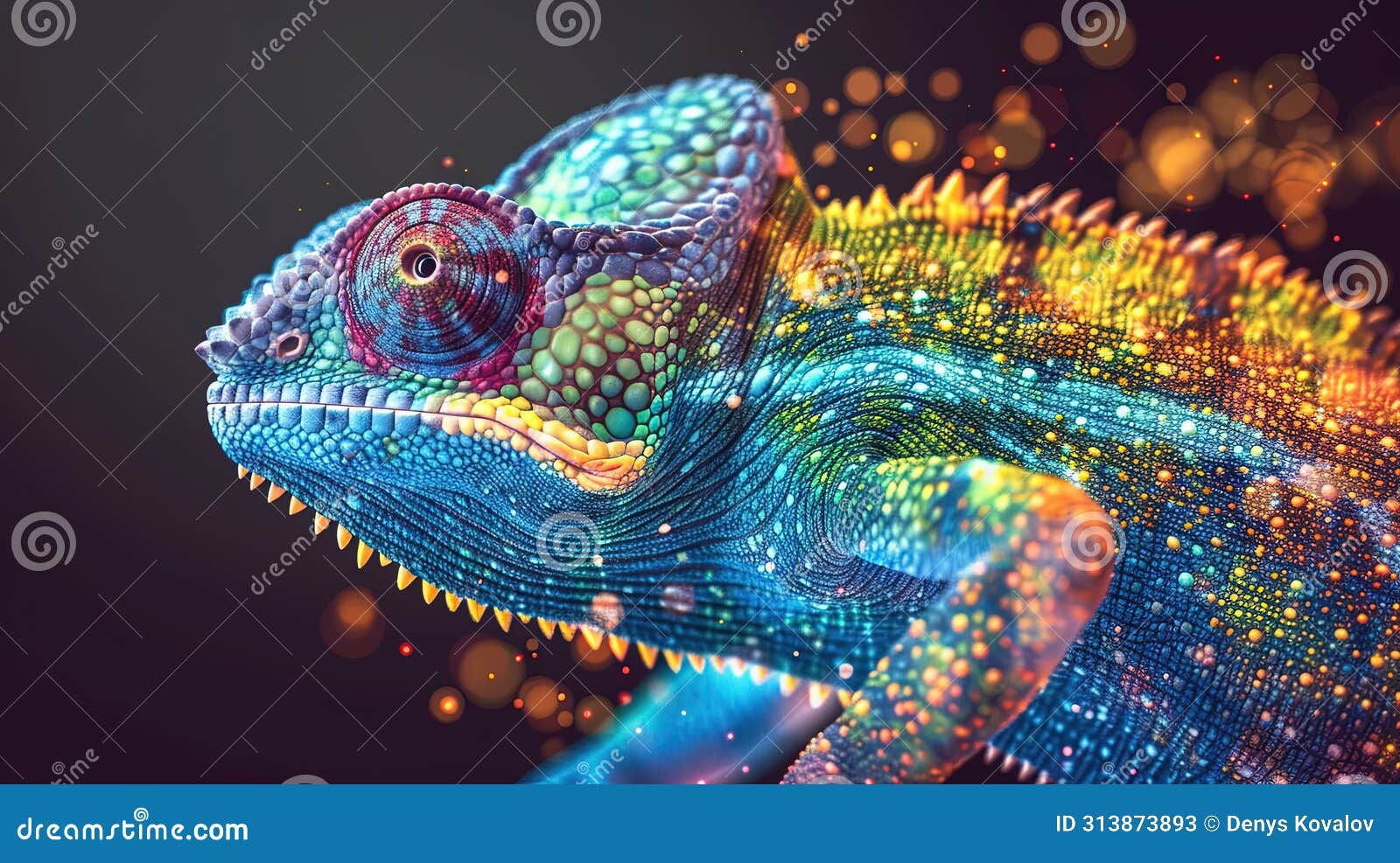 Digital Chameleon in Neon Colors. Big Data Visualization. Information ...